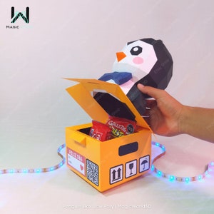 Penguin Box Papercraft, Pdf Template, Paper Sculpture Penguin, Low Poly ...