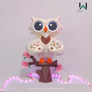 Owl With Babies Papercraft, Pdf Template, Paper Sculpture Owl, Low Poly ...