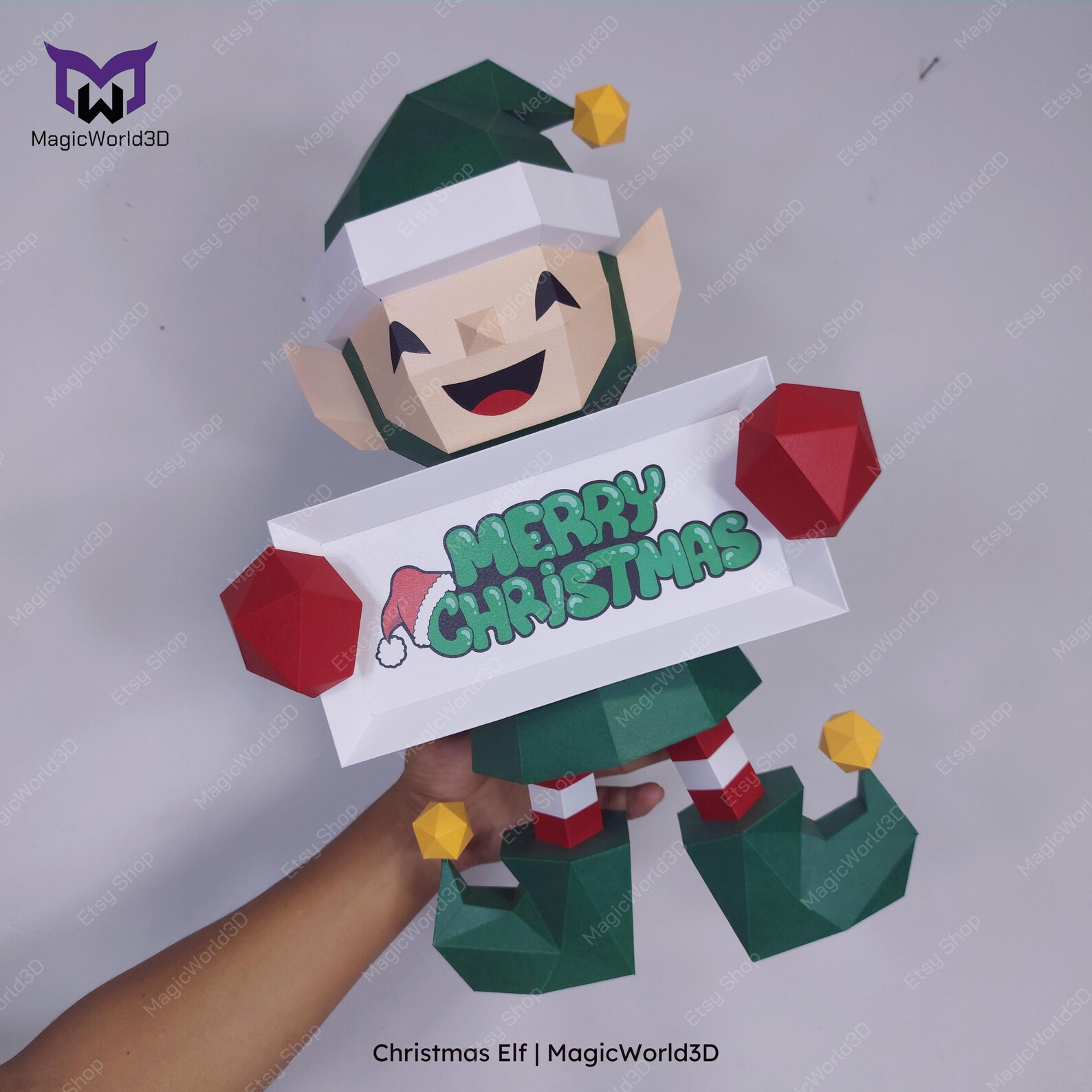 Christmas Elf Papercraft Template, Low Poly DIY Sculpture (PDF, SVG ...