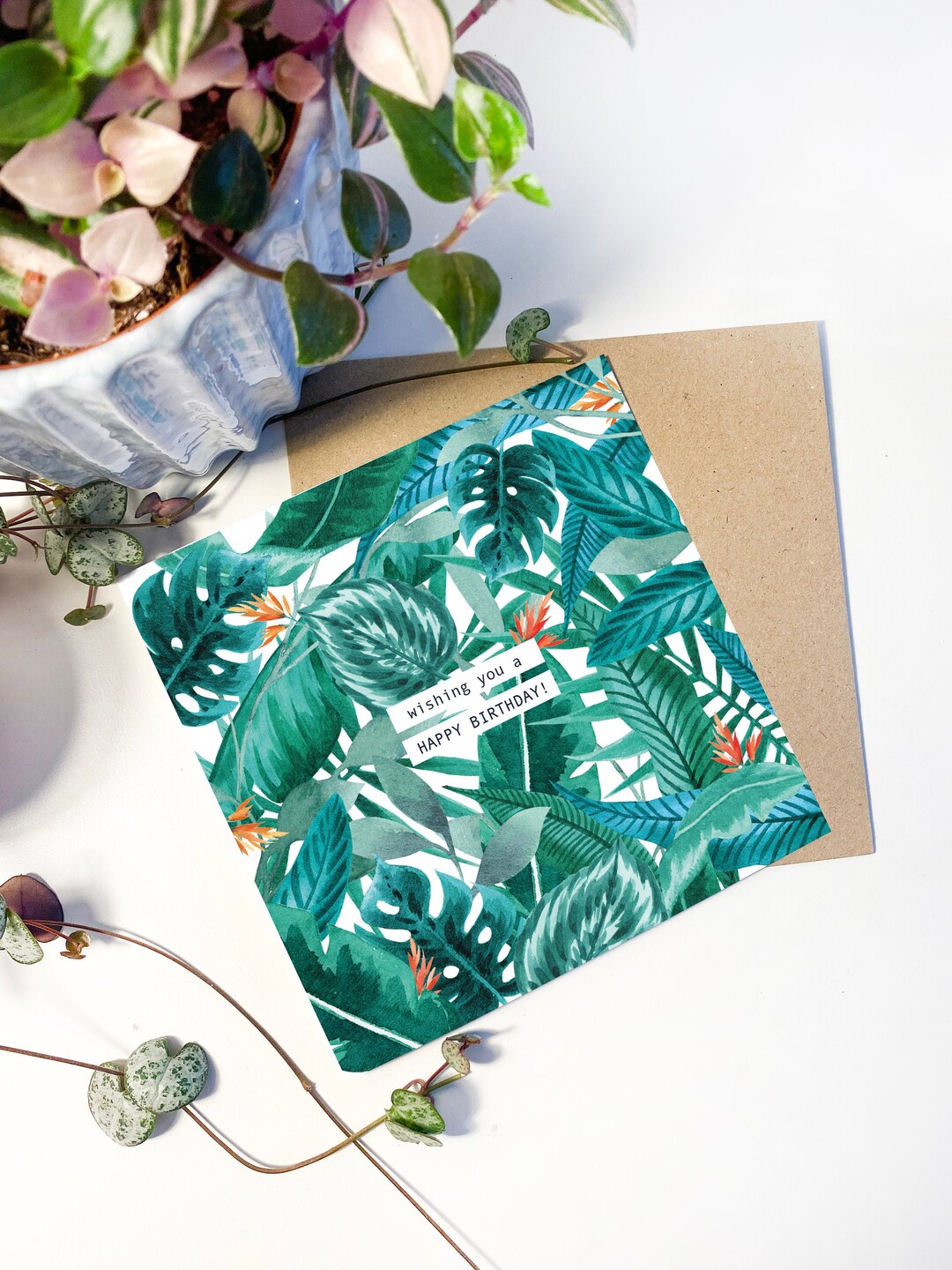 Tropical Leaves | Happy Birthday | Greetings Card | Tropical Pattern ...