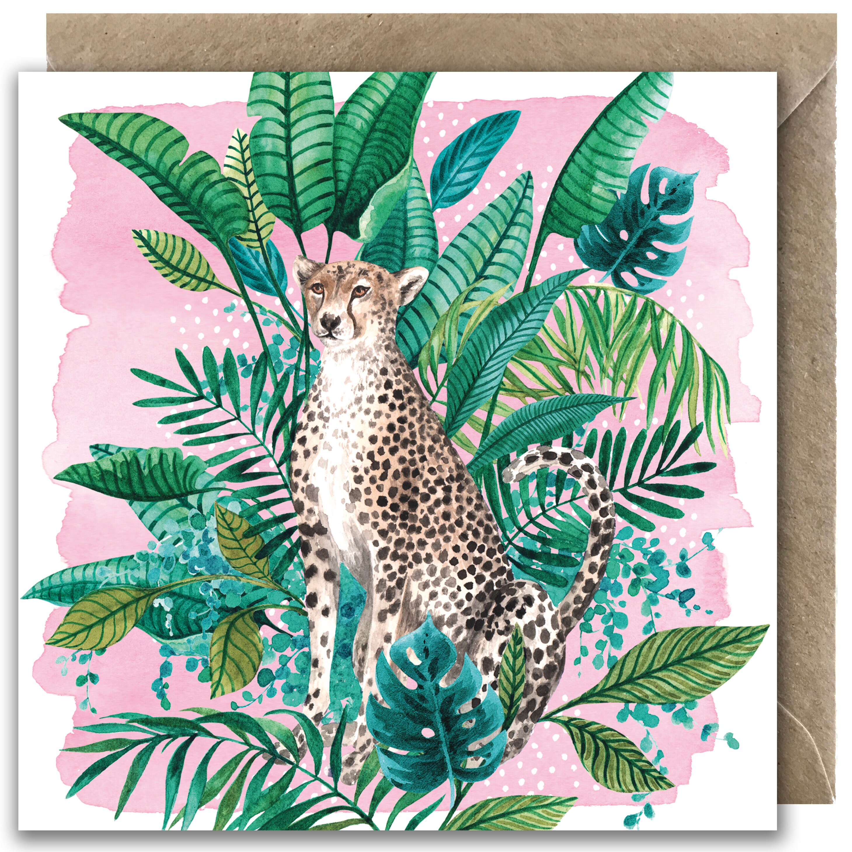 Cheetah | Greetings Card | Card for Her | Pink | Tropical Leaves - Etsy UK