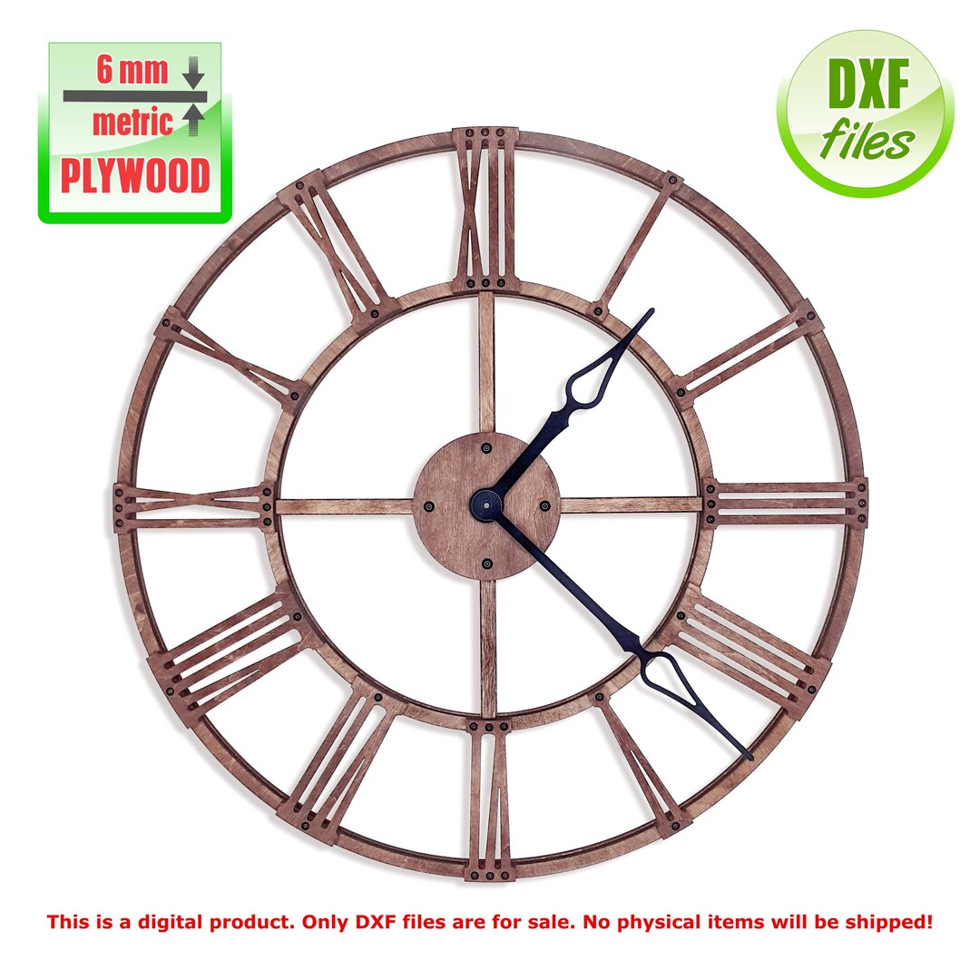 Large Roman Numeral Wall Clock DXF Files: Laser Cut Plywood (800mm ...