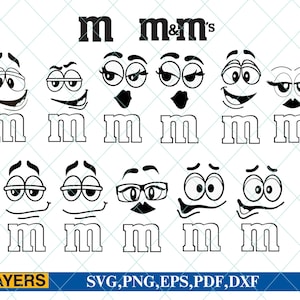M and M M&M Faces M's Face Letter M Logo Bundle Layered | Etsy