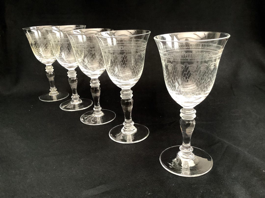 Lady Hamilton Pall Mall Set of 5 Etched Wine Glasses - Etsy