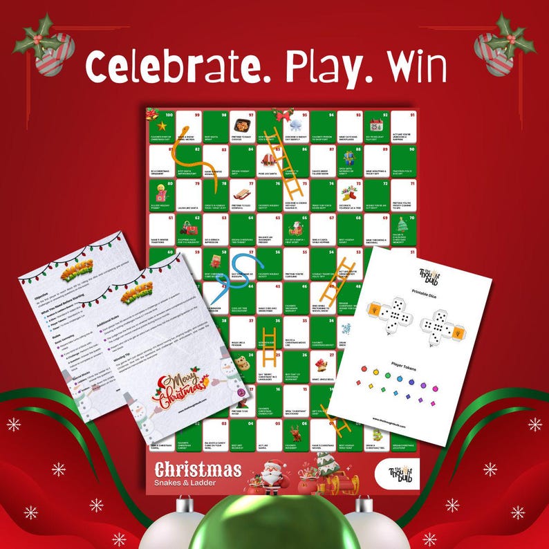 Christmas Snakes & Ladders Game Printable Download | Instant Digital ...