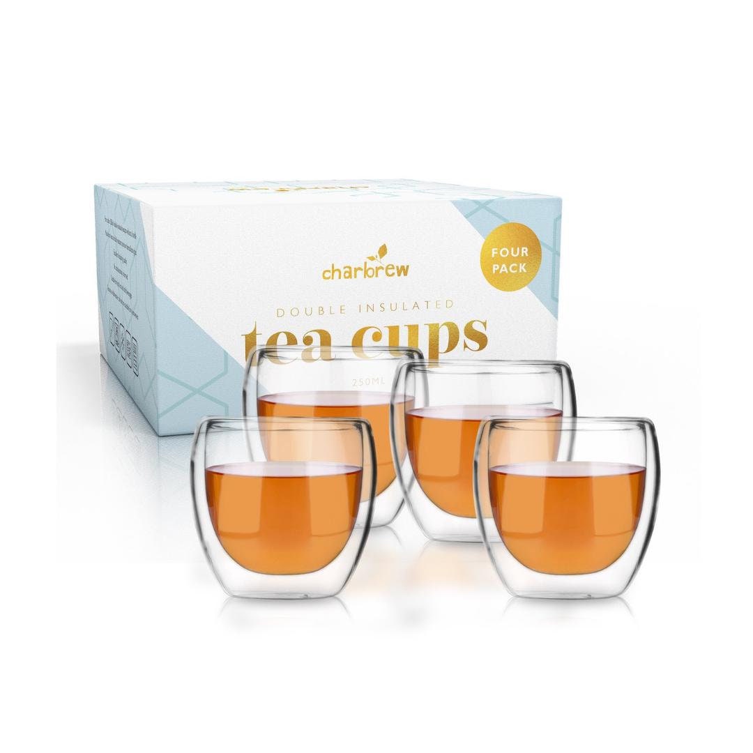 4 Pack Tea Cups Double Walled Borosilicate Glass Thermo Tea Cups for ...