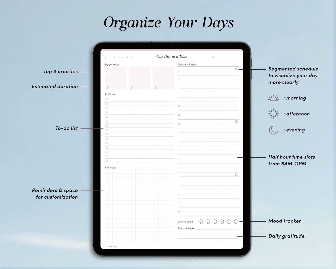Customizable Daily Planner by the Kind Goal Digital Planner - Etsy