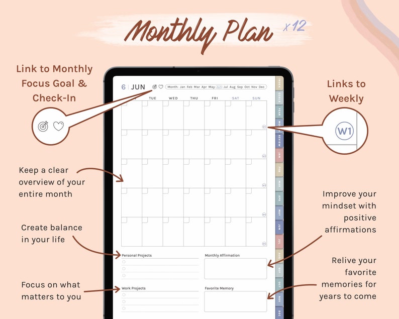 Digital Goal Planner in Ocean Breeze Theme Undated | Etsy