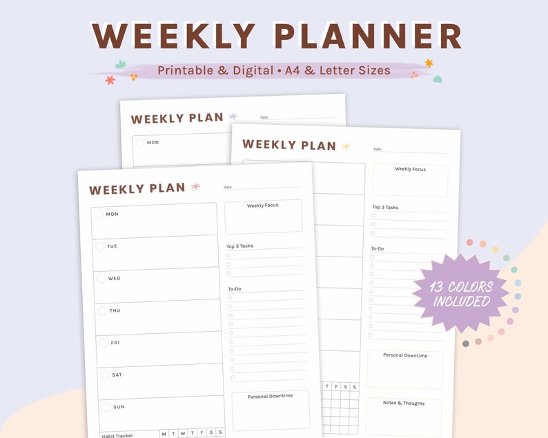 Digital & Printable Weekly Planner A4 and US Letter Weekly | Etsy