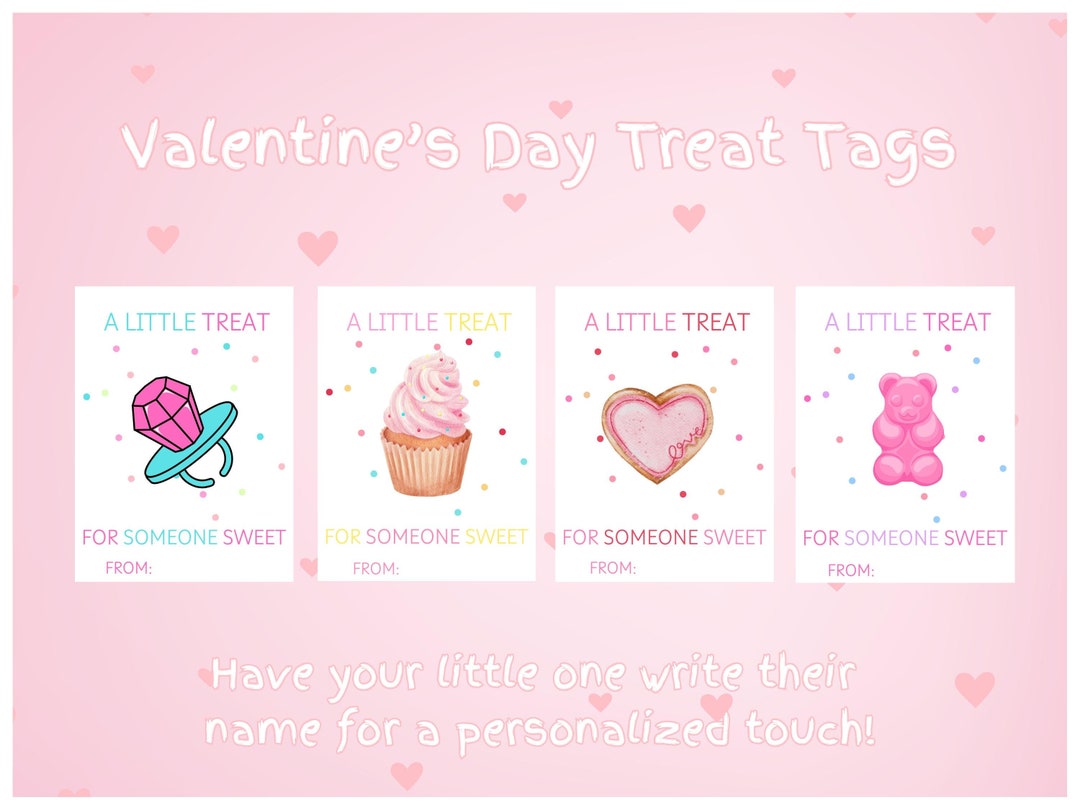 Valentine's Day Treat Tags, Printable School Valentine Tags, Valentine ...