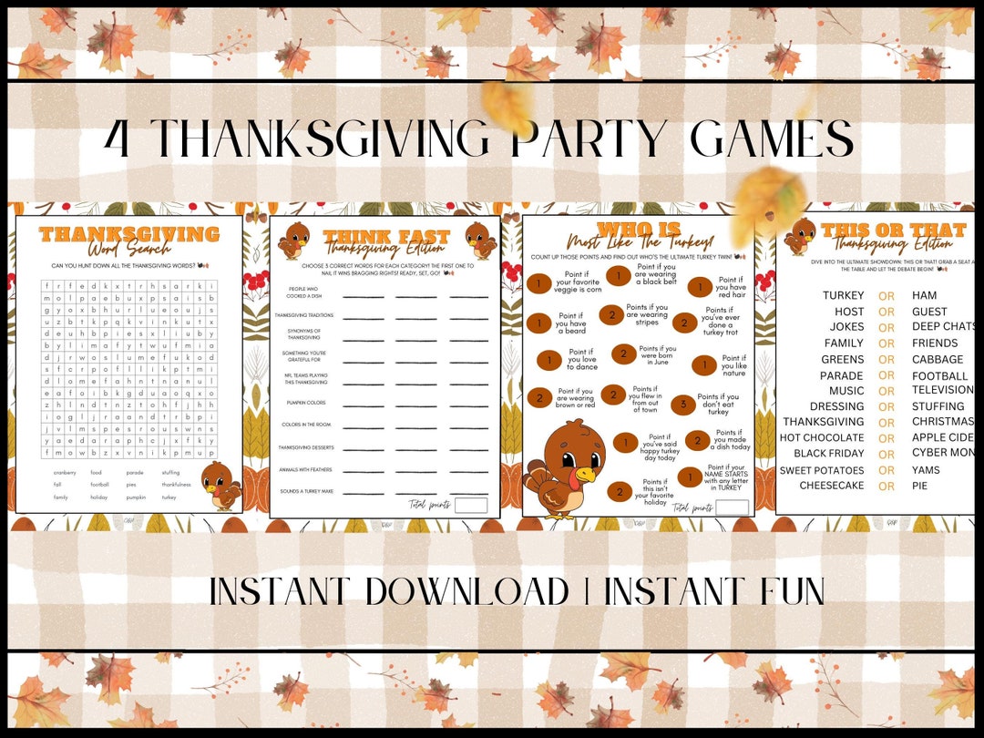 Thanksgiving Game Bundle | Word Search | Think Fast | This or That ...