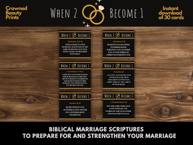 30 Biblical Marriage Scripture Cards, When 2 Become 1 Bible ...