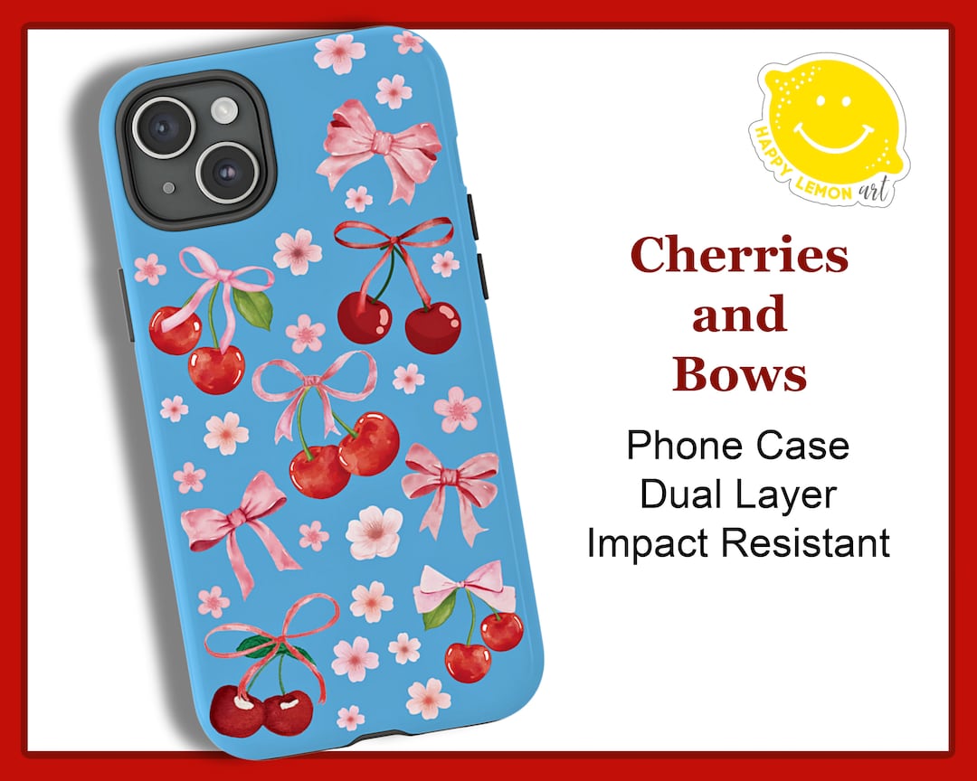 Coquette Bows and Cherry Phone Case, Aesthetic Phone Case, Dual Layer ...