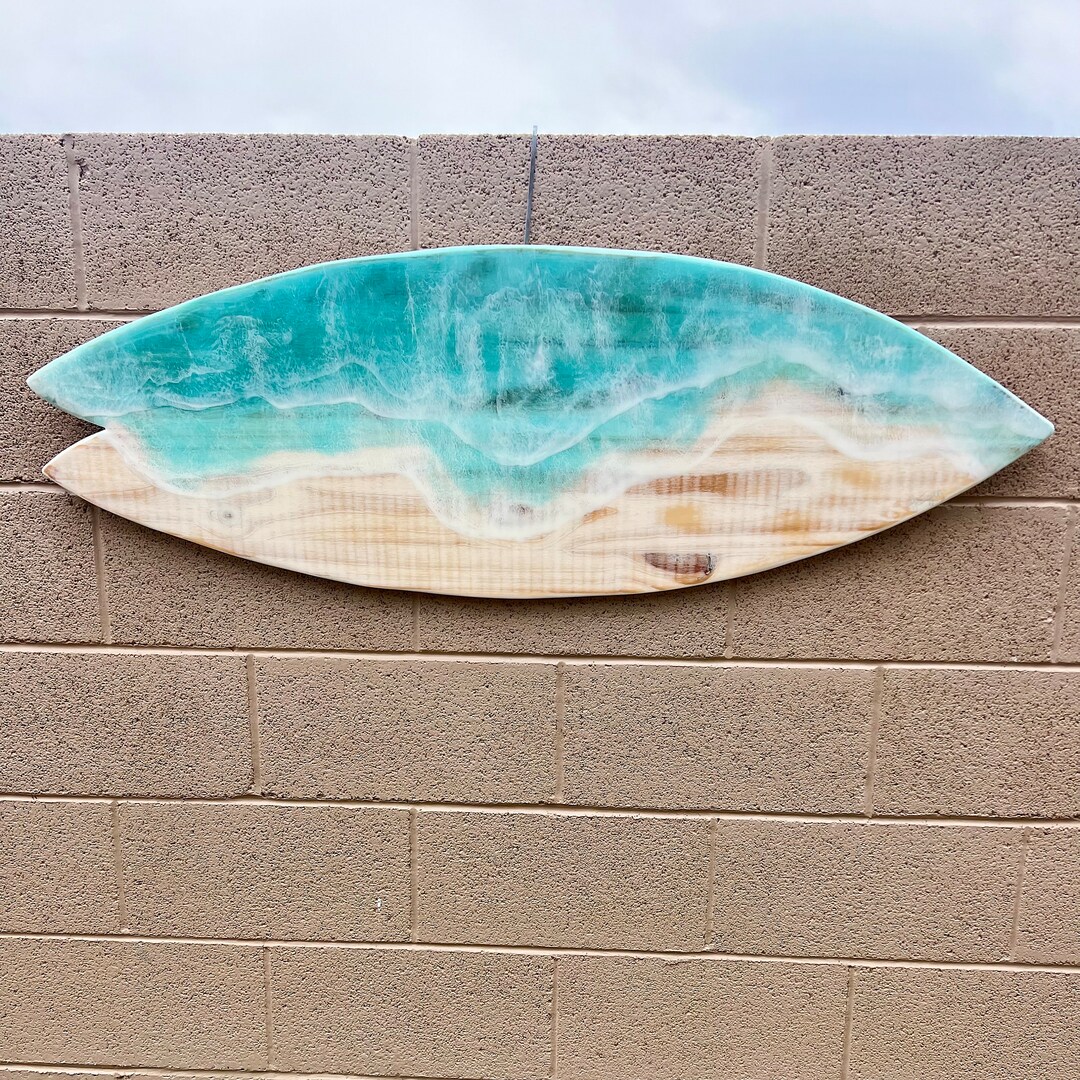 Handmade Pine Surfboard Wall Art: Ocean Resin Coastal Decor - Etsy
