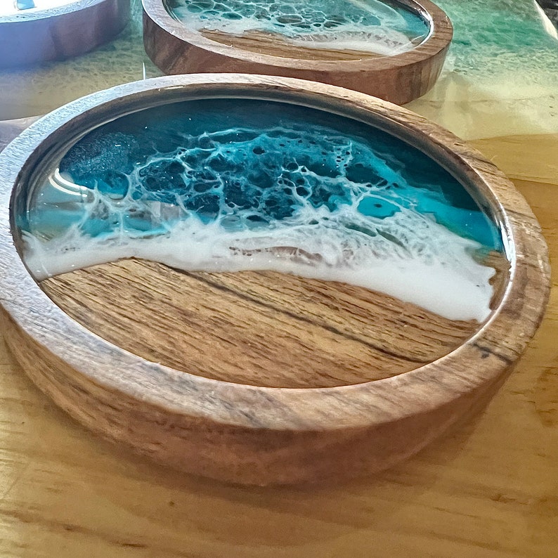 Beach House, Acacia Wood Coasters, Sea, Ocean Coasters, Beverage ...