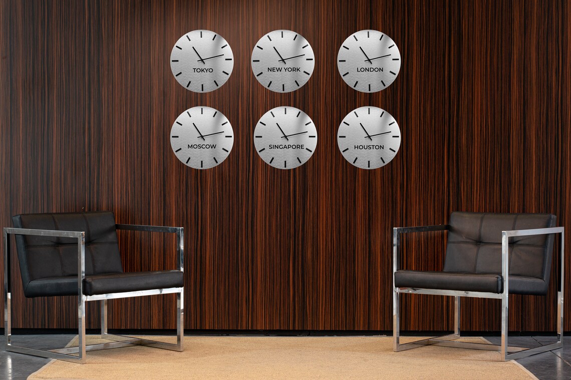 Personalized World Time Zone Clock - Modern Hotel Reception Timezone ...