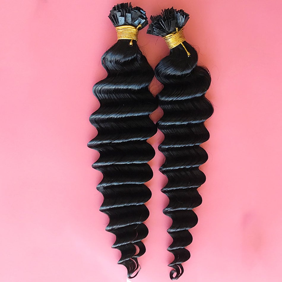 Keratin Fusion Hair Extensions Flat Tip Human Hair Deep Wave Brazilian ...
