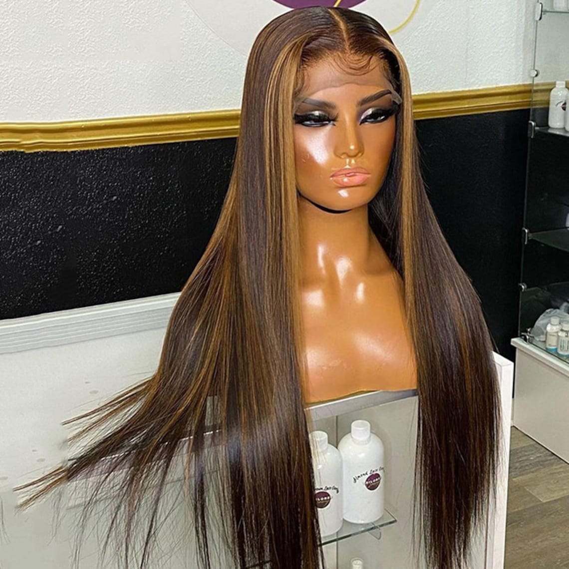 Highlight Lace Front Human Hair Wigs Straight Pre-Plucked lace | Etsy