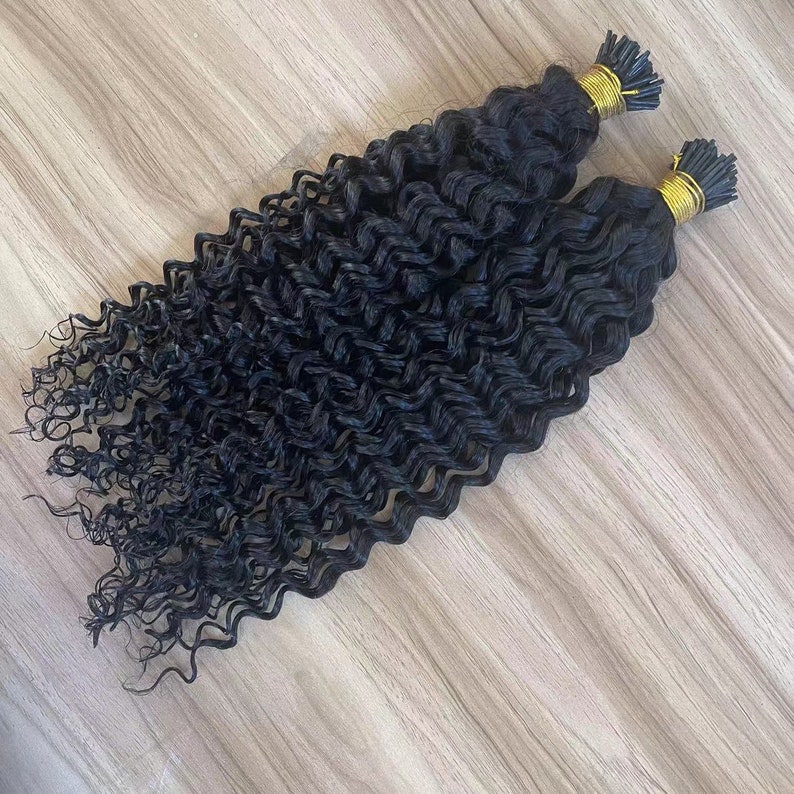 100 Strand/ Pack Curly Micro Links I Tip Hair Extensions for Black ...