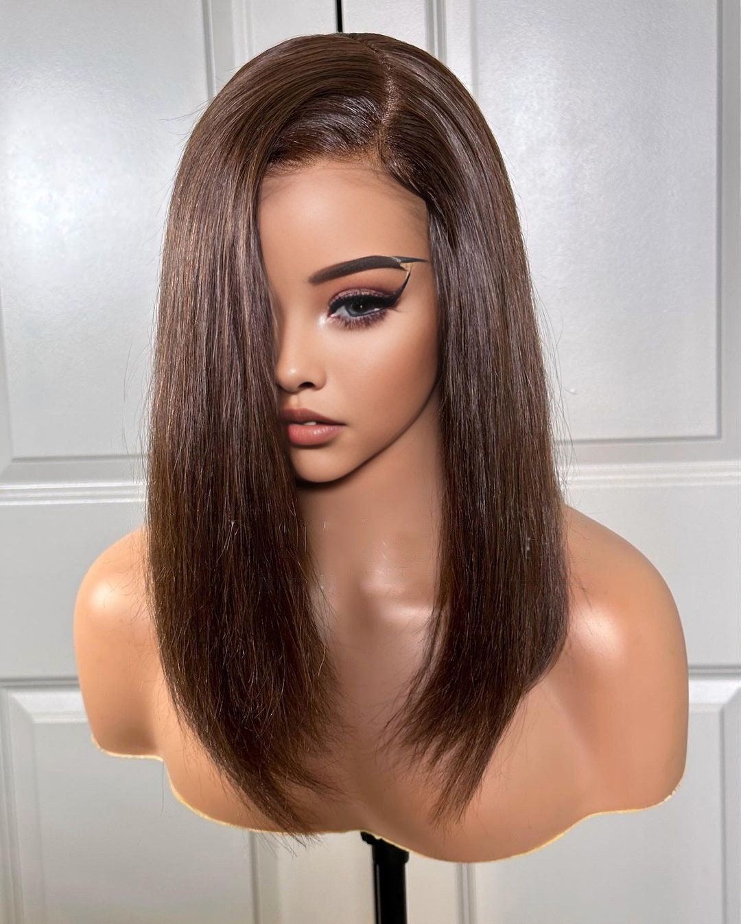 Chocolate Brown Lace Front Human Hair Wigs Straight Brazilian Remy Hair ...