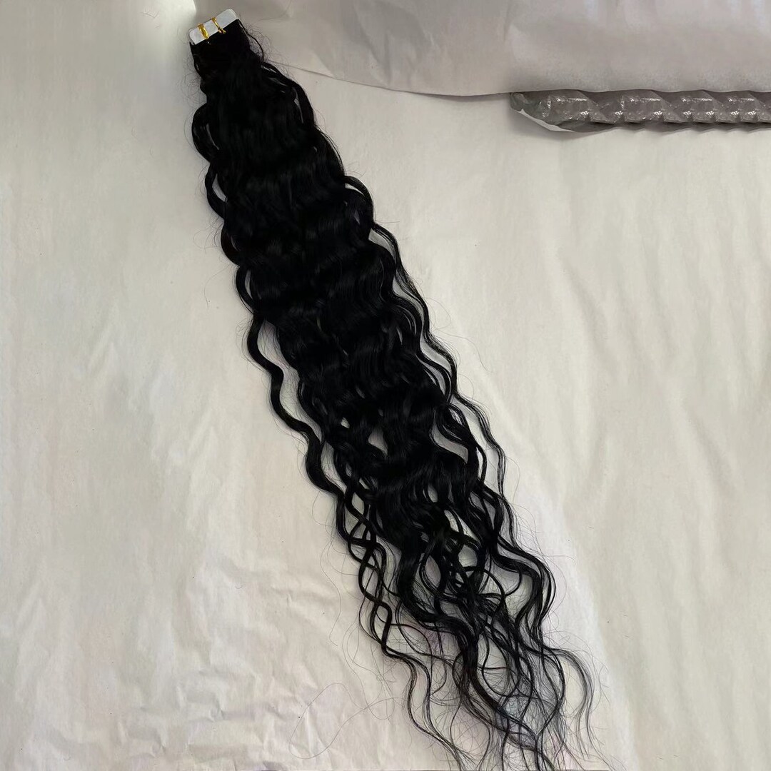 Long Curly Tape in Human Hair Extensions Brazilian Remy Human Hair Deep ...