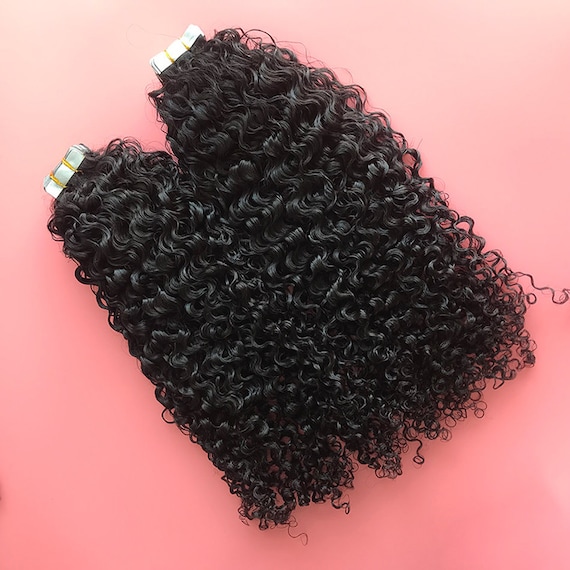 Curly Tape in Extensions Human Hair Black Women Cuticle - Etsy