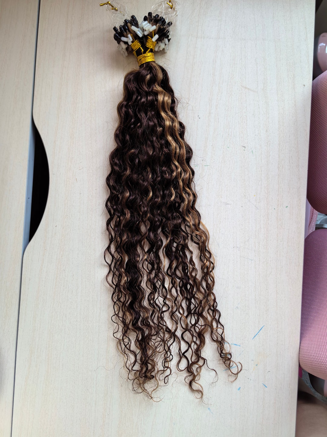 100 Strands/pack Highlight Blonde Brown Curly Micro Loop Hair ...