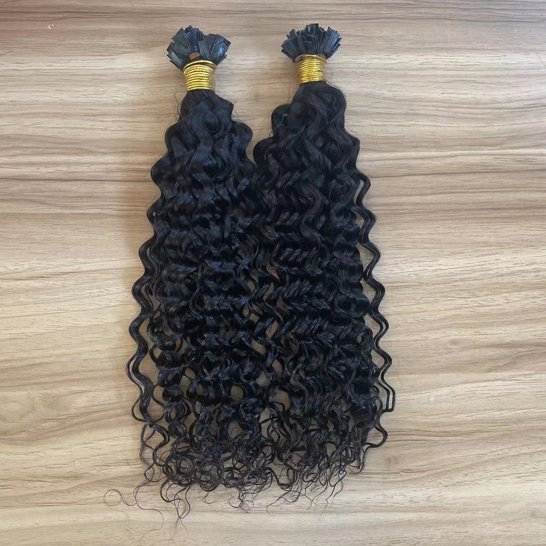 Curly Flat Tip Hair Extensions Keratin Capsules 100% Human Remy Hair ...