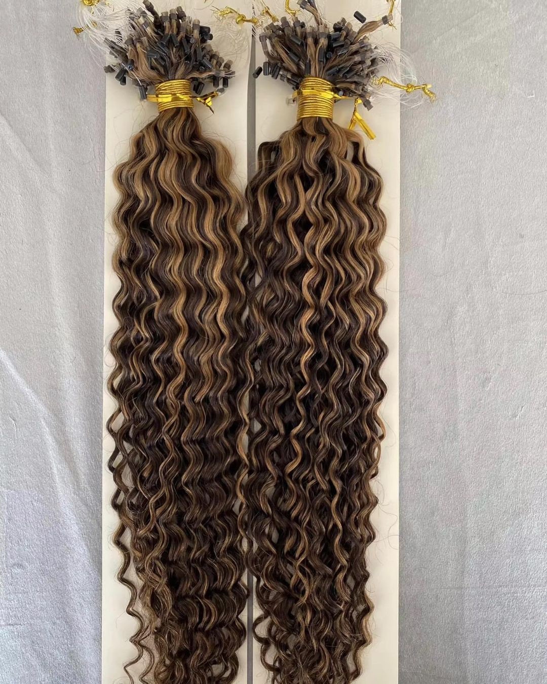 100 Strands/pack Highlight Blonde Brown Curly Micro Loop Hair ...