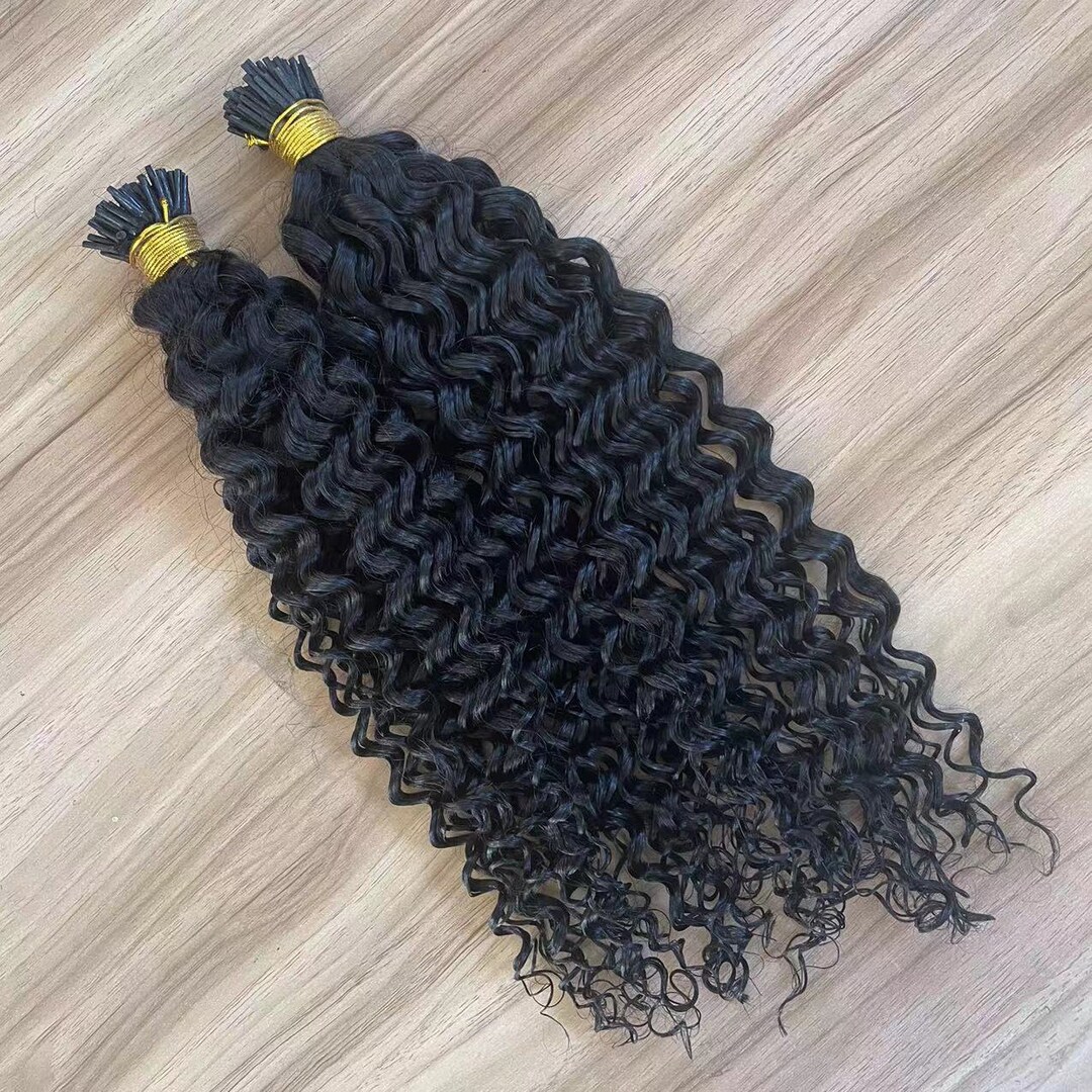 100 Strand/ Pack Curly Micro Links I Tip Hair Extensions for Black ...
