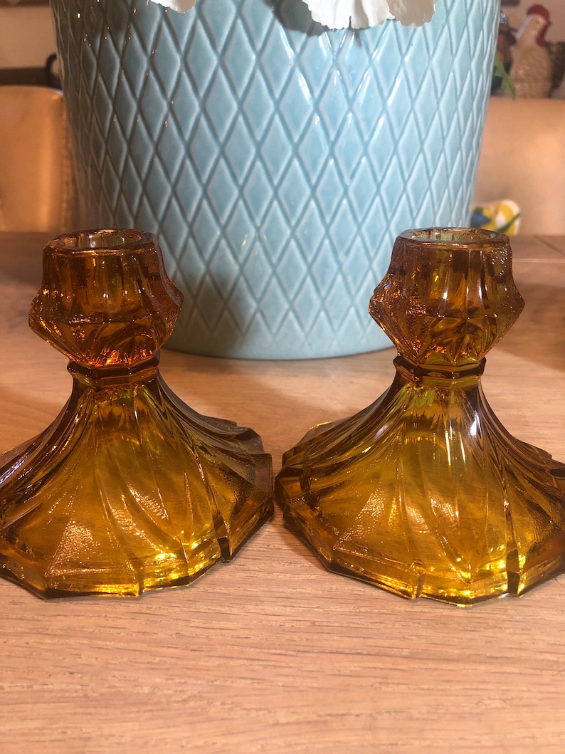 Sowerbys Art Deco Amber Pressed Glass Dressing Table Set - Etsy