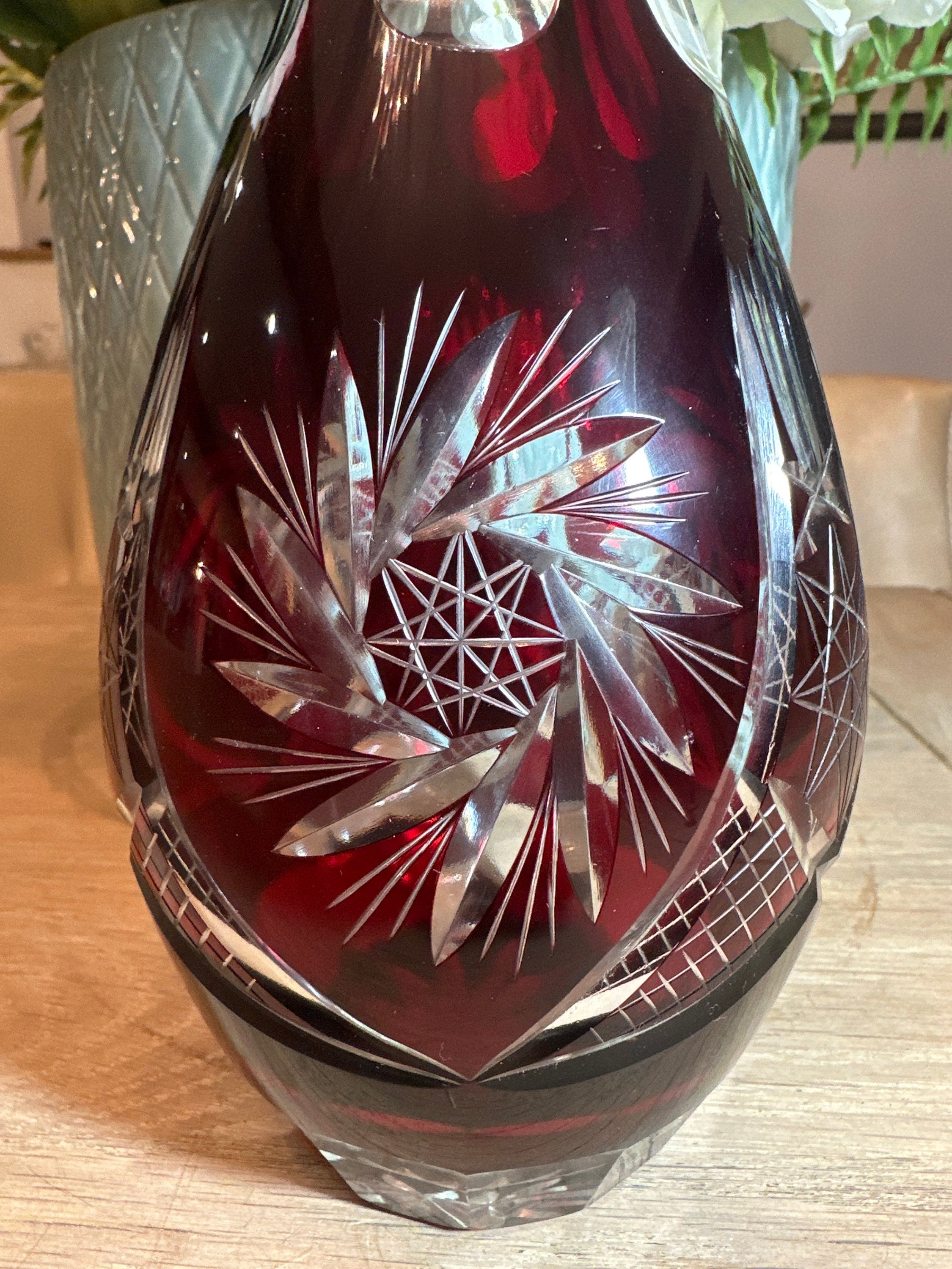Crystal Glass Claret Red Cut Glass Decanter in Very Good Condition - Etsy