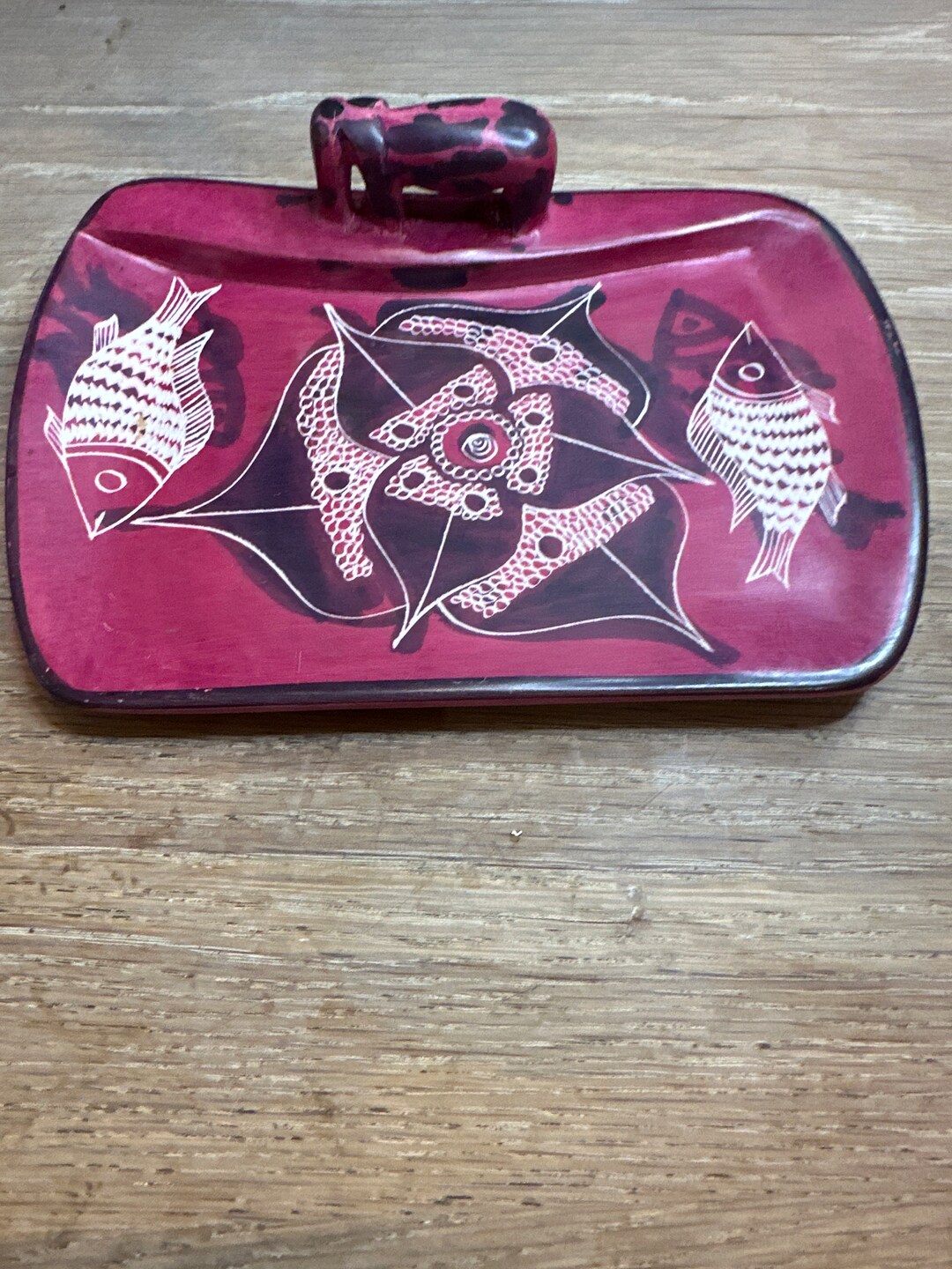 Cerise Pink Trinket With Engraved Fish and Elephant - Etsy
