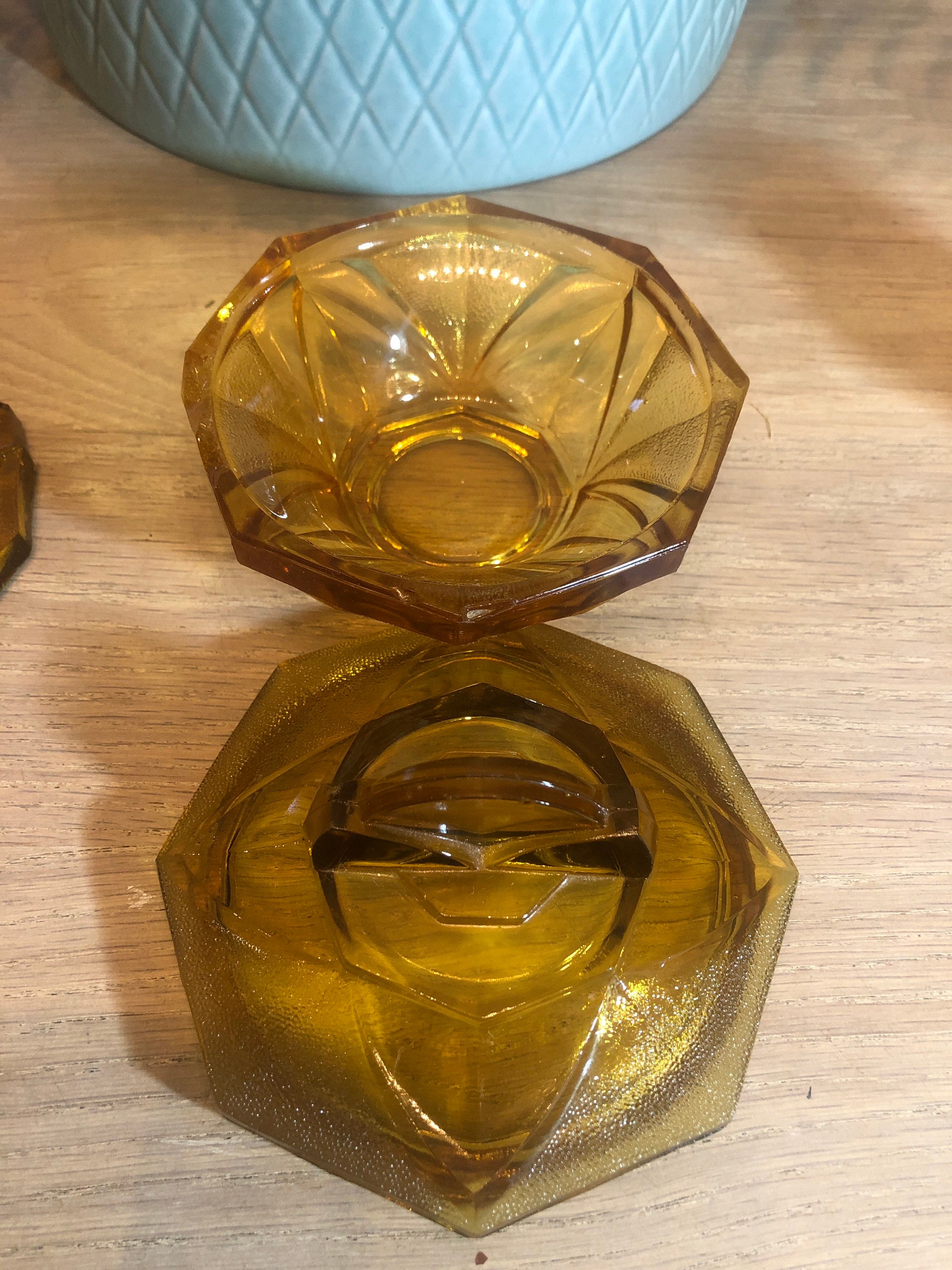 Sowerbys Art Deco Amber Pressed Glass Dressing Table Set - Etsy