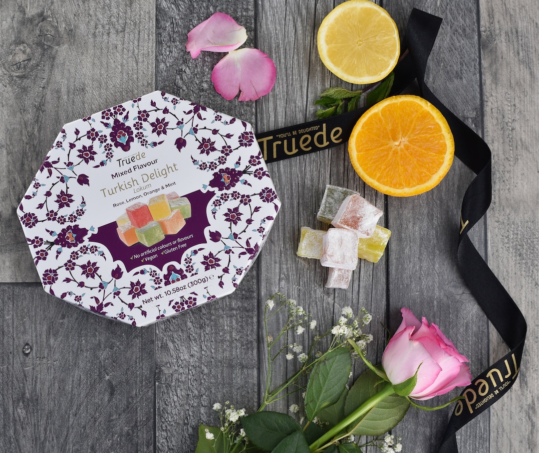 Mixed Flavour Turkish Delight 300g Rose Lemon Orange Mint Gift ...