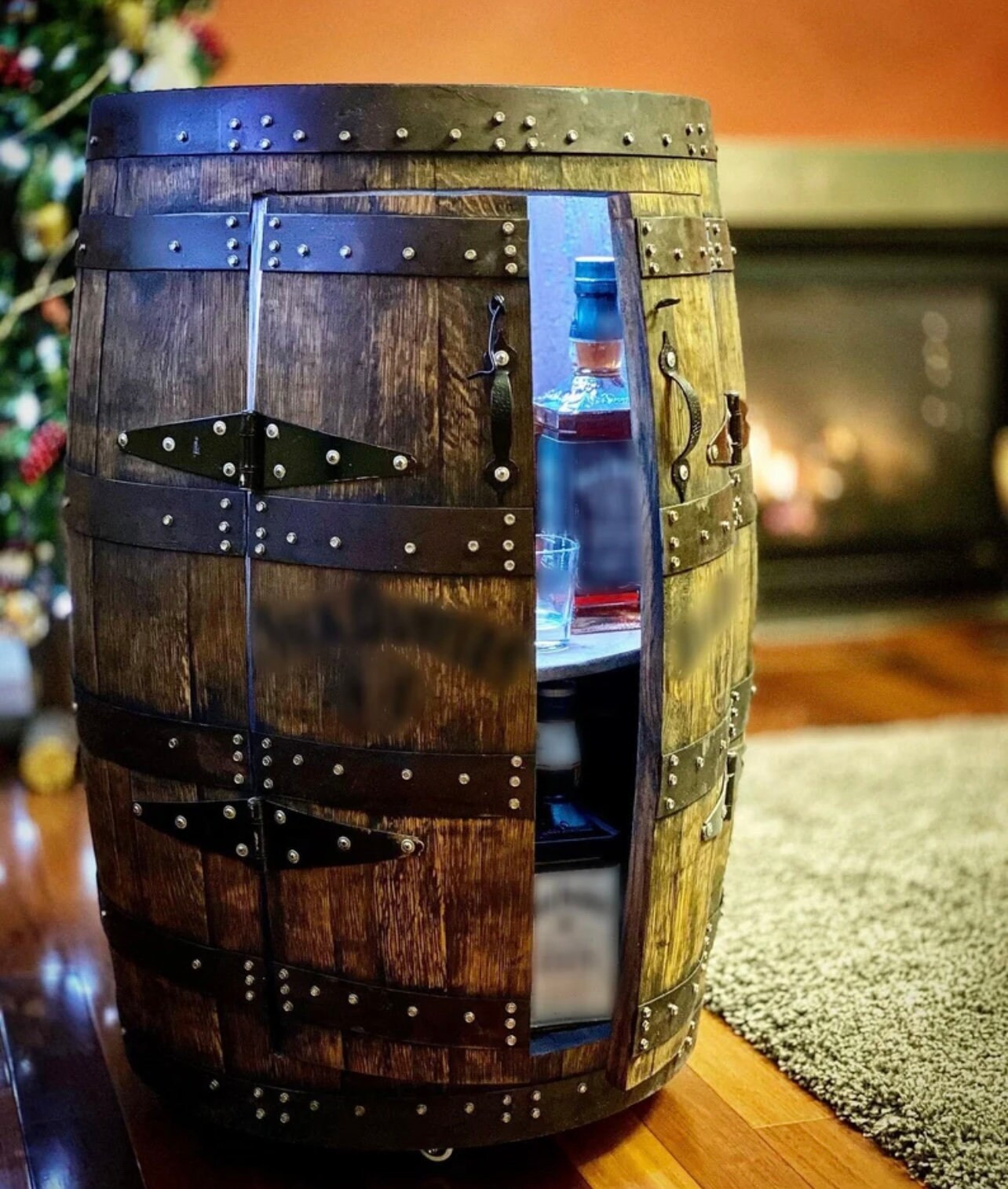 Handcrafted 50 Bottle Whiskey Cabinet Whiskey Barrel Bar Home Bar ...