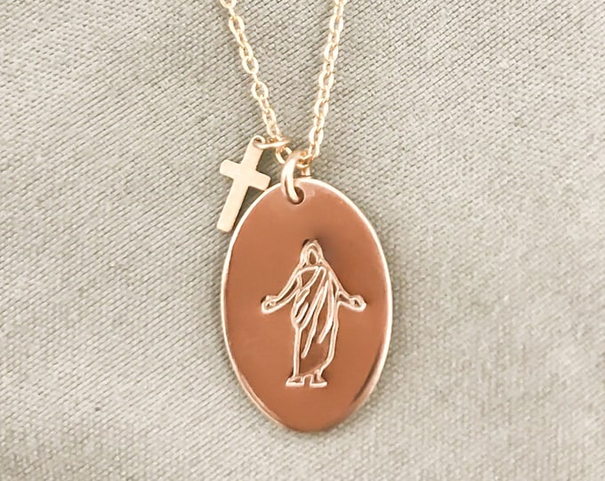 Christus With Small Cross Pendant, Jesus Christ Necklace, Savior ...
