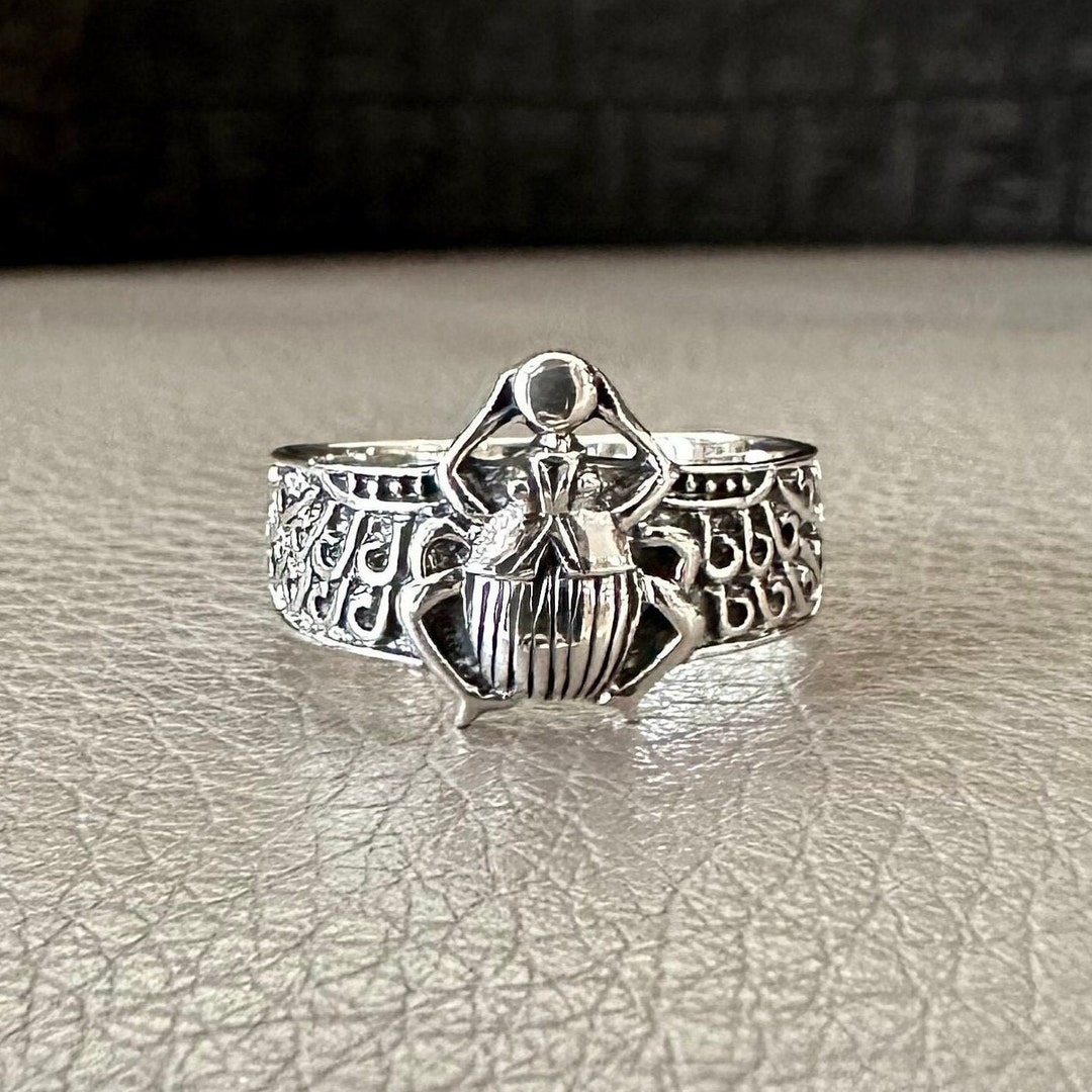 Handcrafted 925 Sterling Silver Scarab Ring Ancient Egyptian Beetle Bug ...