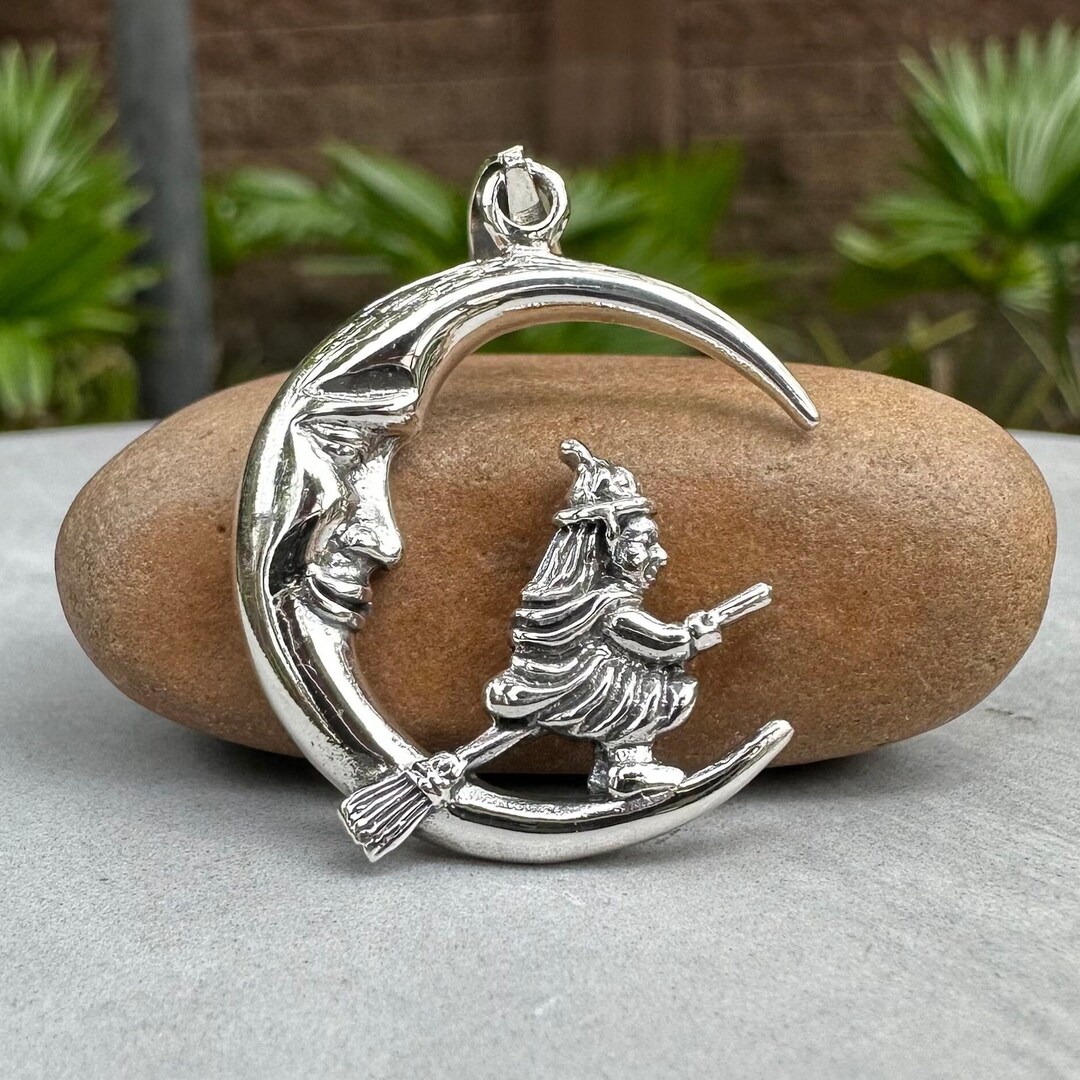Handcrafted 925 Sterling Silver Crescent Moon Witch Pendant - Etsy