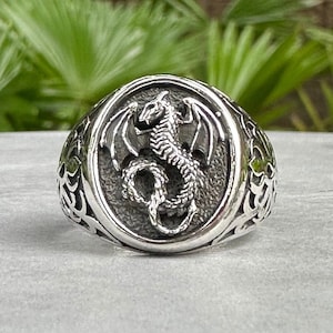 Handcrafted 925 Sterling Silver Dragon Ring Amphiptere Wing Dragon ...
