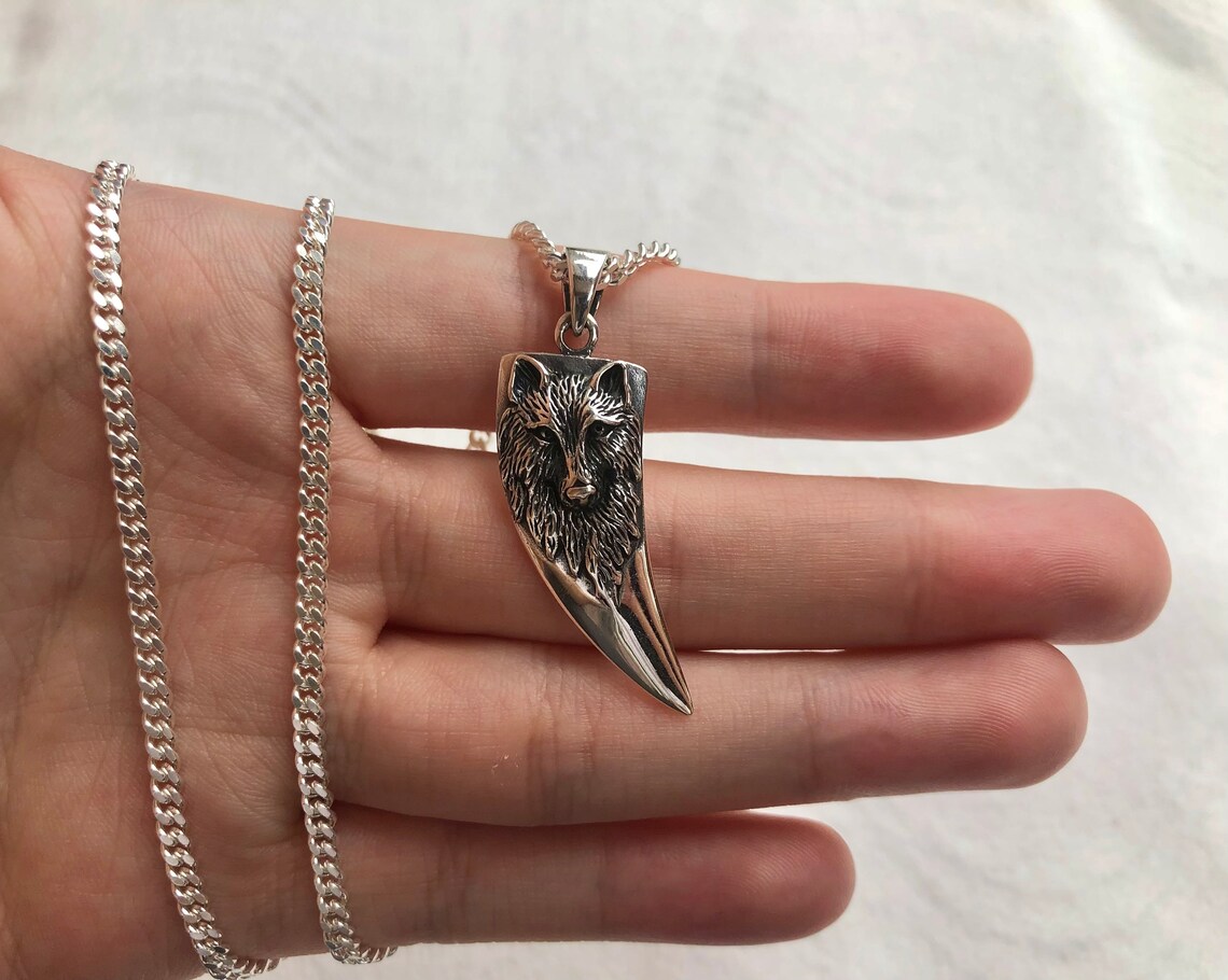 Wolf Fang Sterling Silver Pendant 925 Polished Wolf Necklace | Etsy