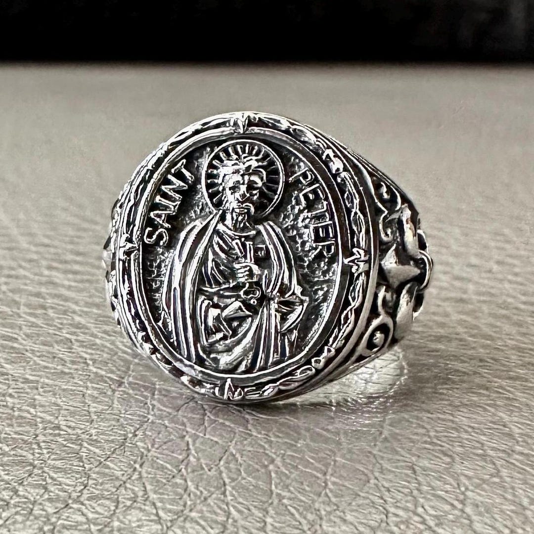 Handcrafted 925 Sterling Silver Saint Peter Ring Christian Jesus Christ ...