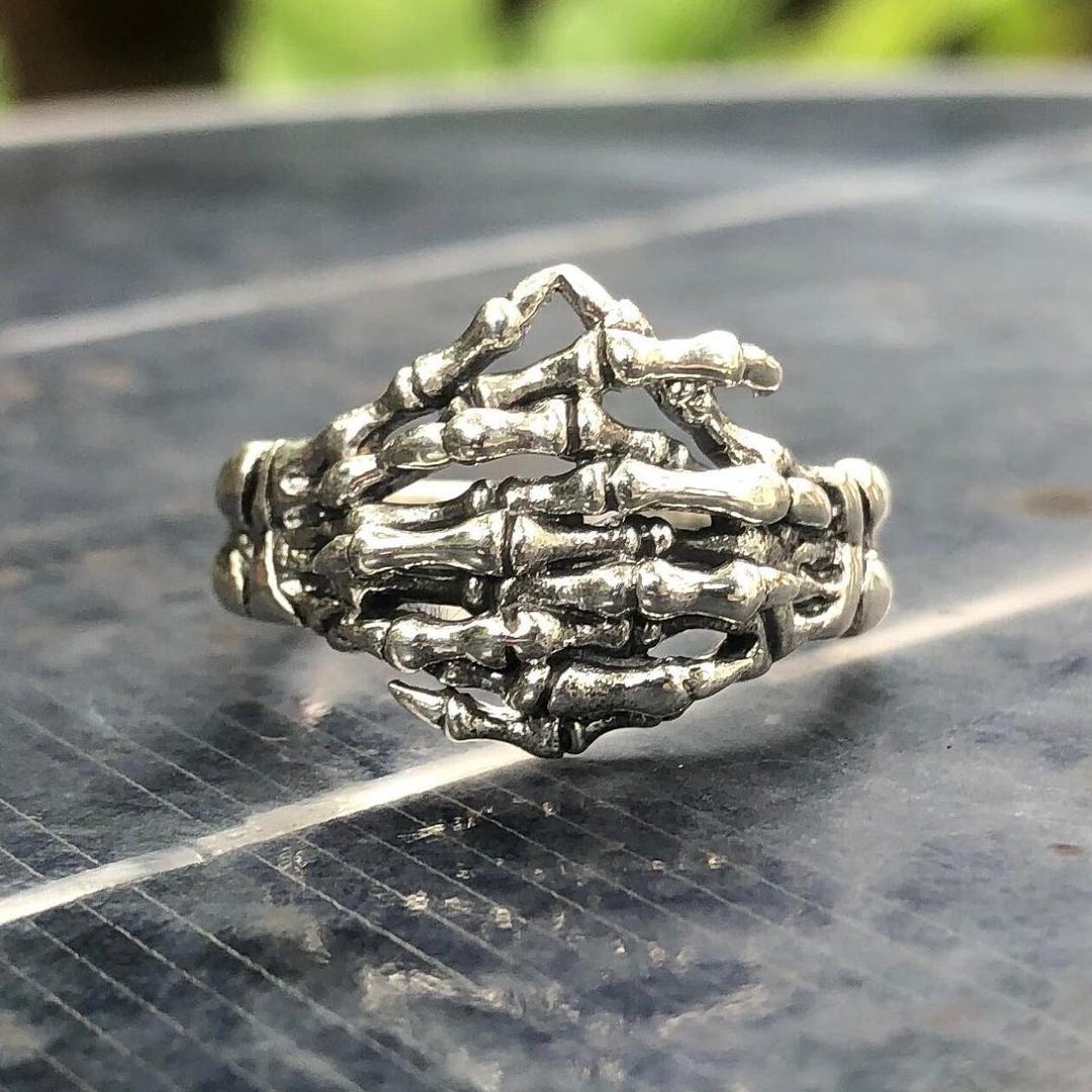 Handcrafted 925 Sterling Silver Skeleton Hand Ring Gothic Dragon Claw ...