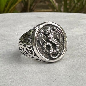 Handcrafted 925 Sterling Silver Dragon Ring Amphiptere Wing Dragon ...