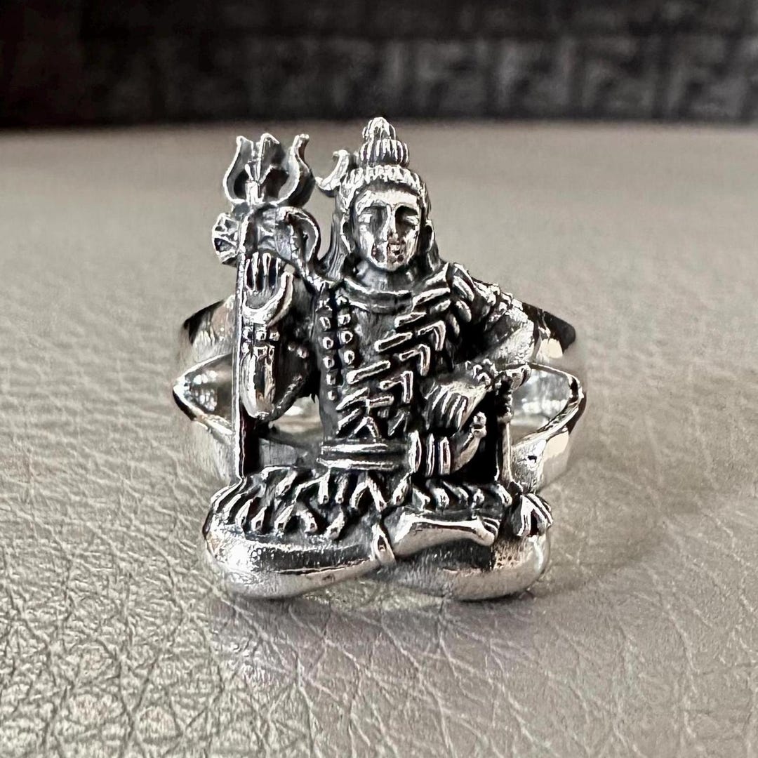 Handcrafted 925 Sterling Silver Shiva Ring Hinduism God Trimurti ...