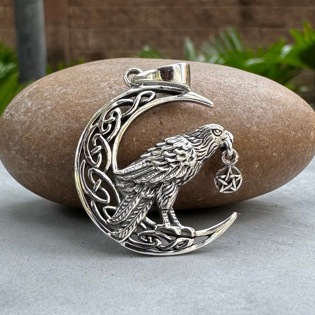 Handcrafted 925 Sterling Silver Odin's Raven Pendant Viking Raven Bird ...