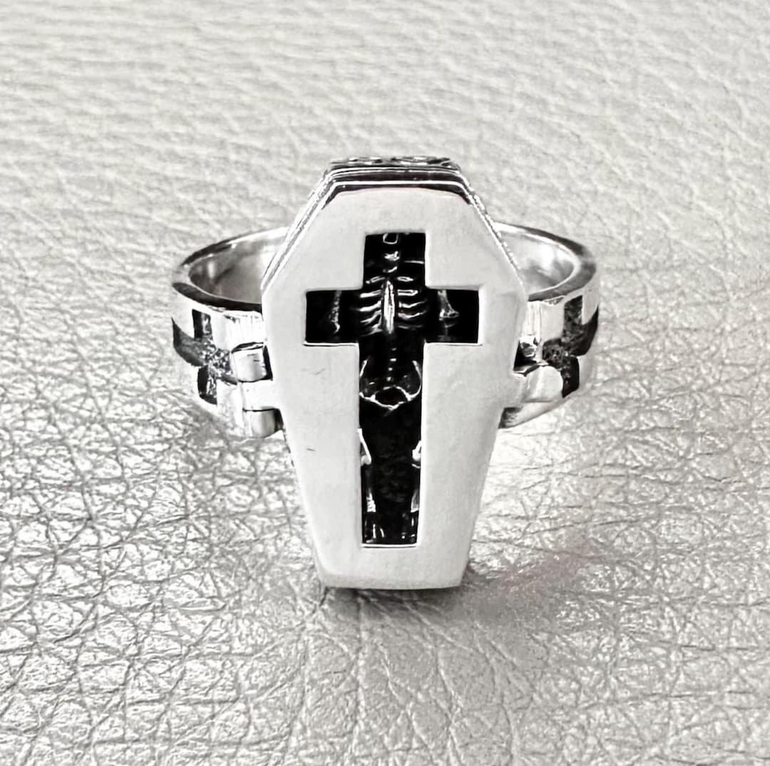 Handcrafted 925 Sterling Silver Cross Locket Ring Jesus Cross Gothic ...