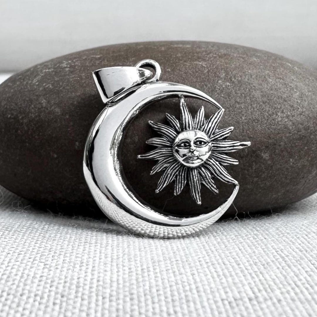 Handcrafted 925 Sterling Silver Sun Moon Celtic Crescent Pendant ...