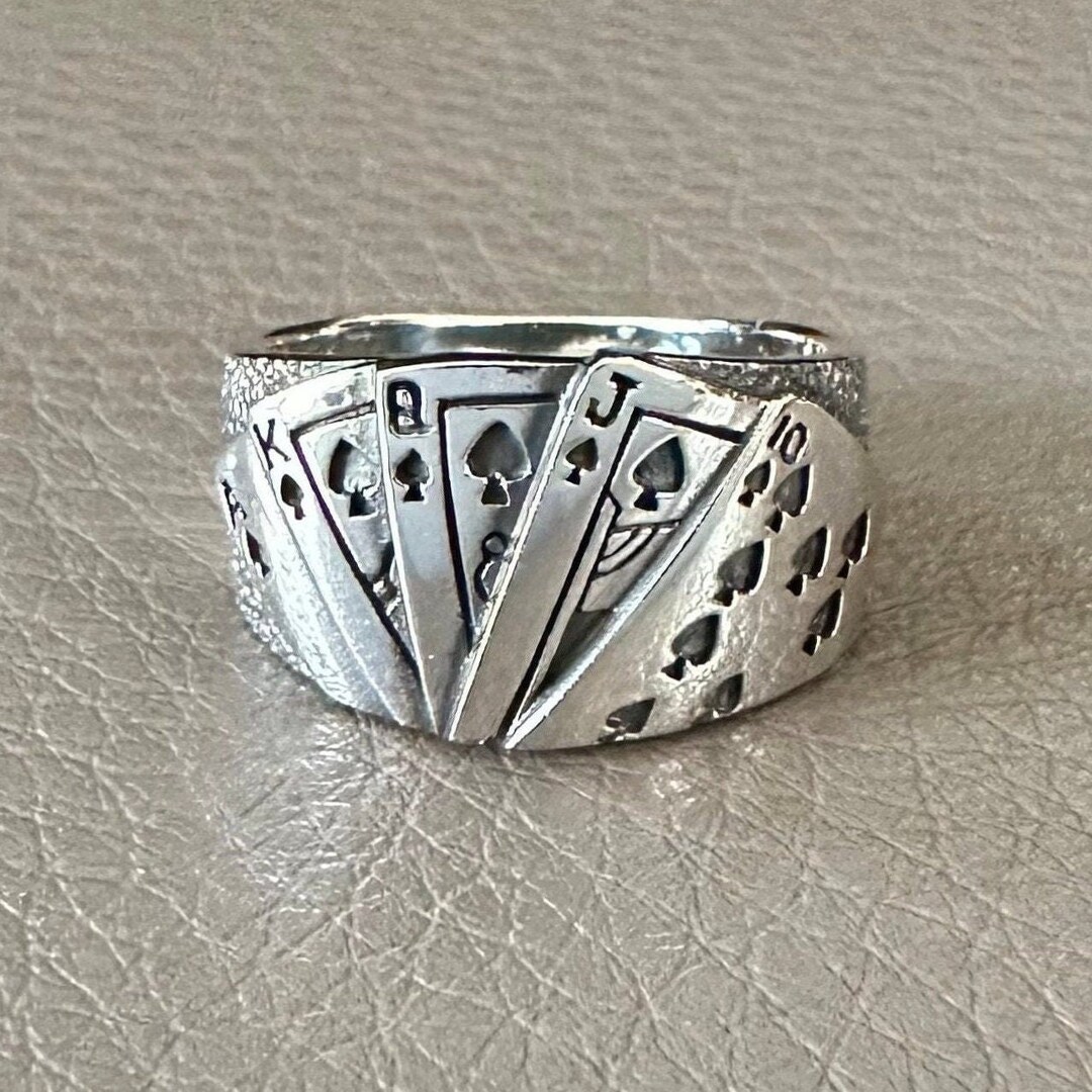 Handcrafted 925 Sterling Silver Royal Flush Ring Playing Cards Straight ...