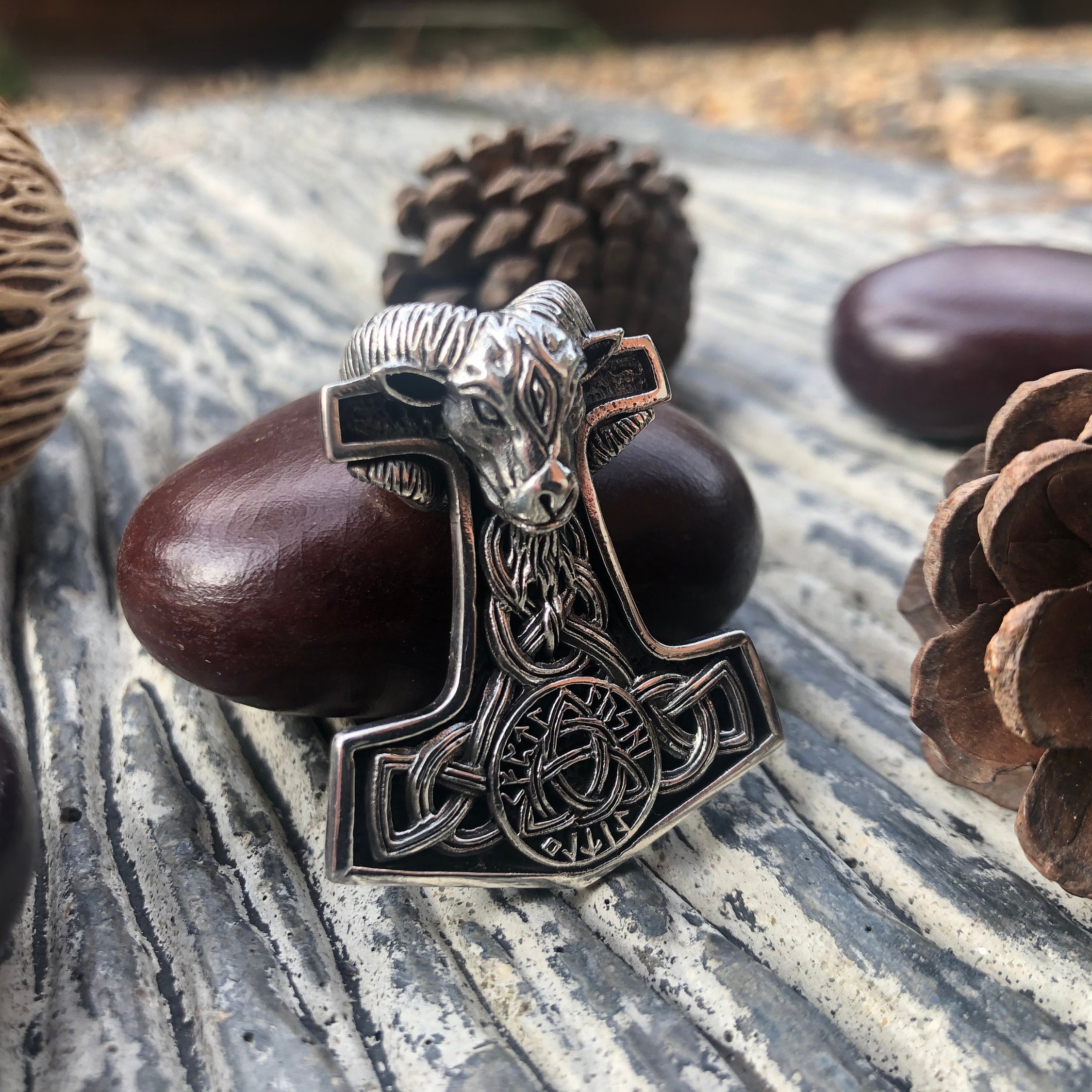 Goat Head Thor's Hammer Mjolnir Nordic Style Sterling | Etsy